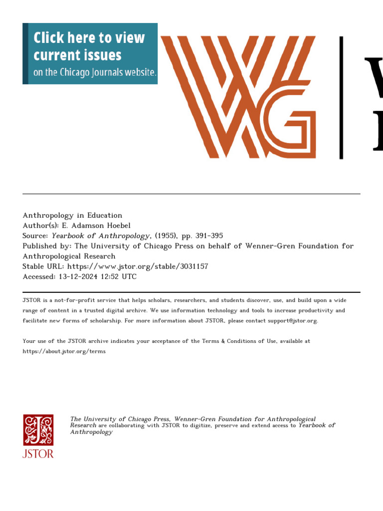 Hoebel-AnthropologyEducation-1955 | PDF | Liberal Arts Education