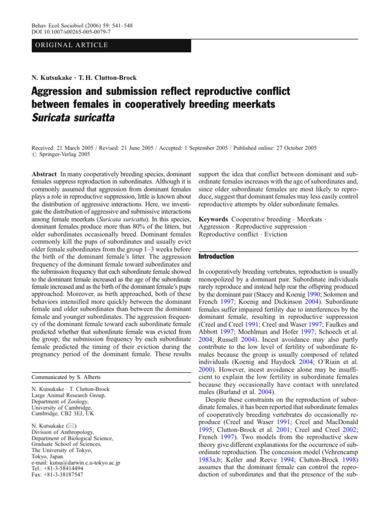Kutsukake e Clutton-Brock - 2006 - Aggression and Submission Reflect ...