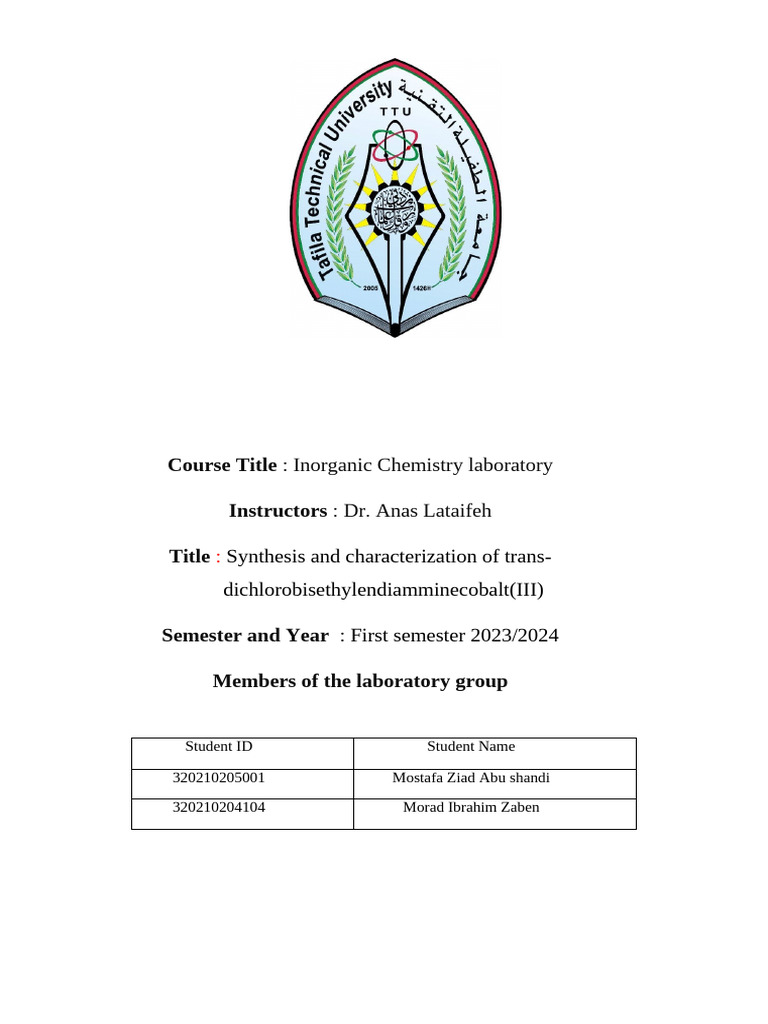 inorganic report sheet | PDF | Coordination Complex | Mole (Unit)