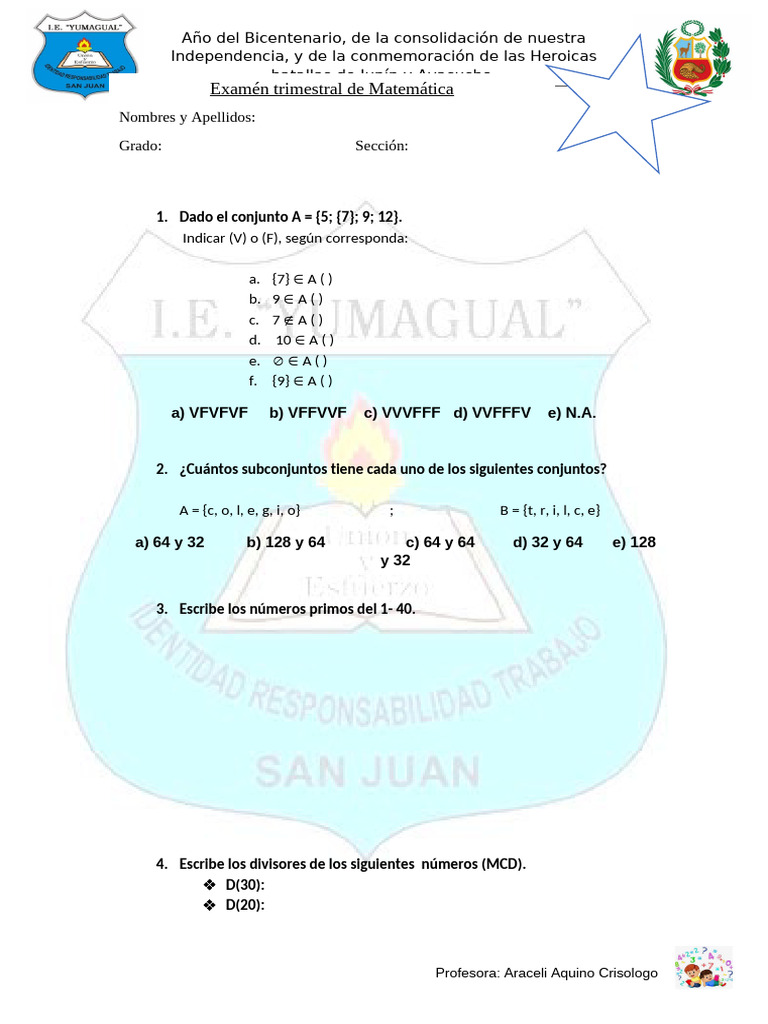 Evaluación N°01-Mate-1 | PDF