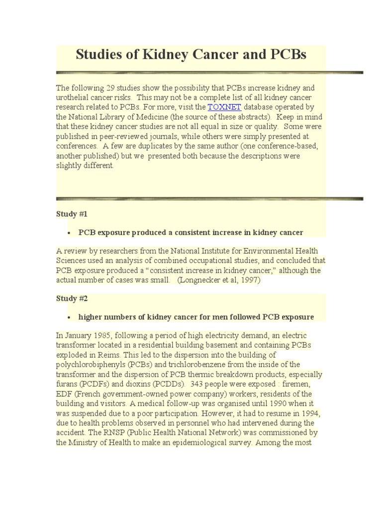 Studies of Kidney Cancer and PCBs | PDF | Polychlorinated Biphenyl ...