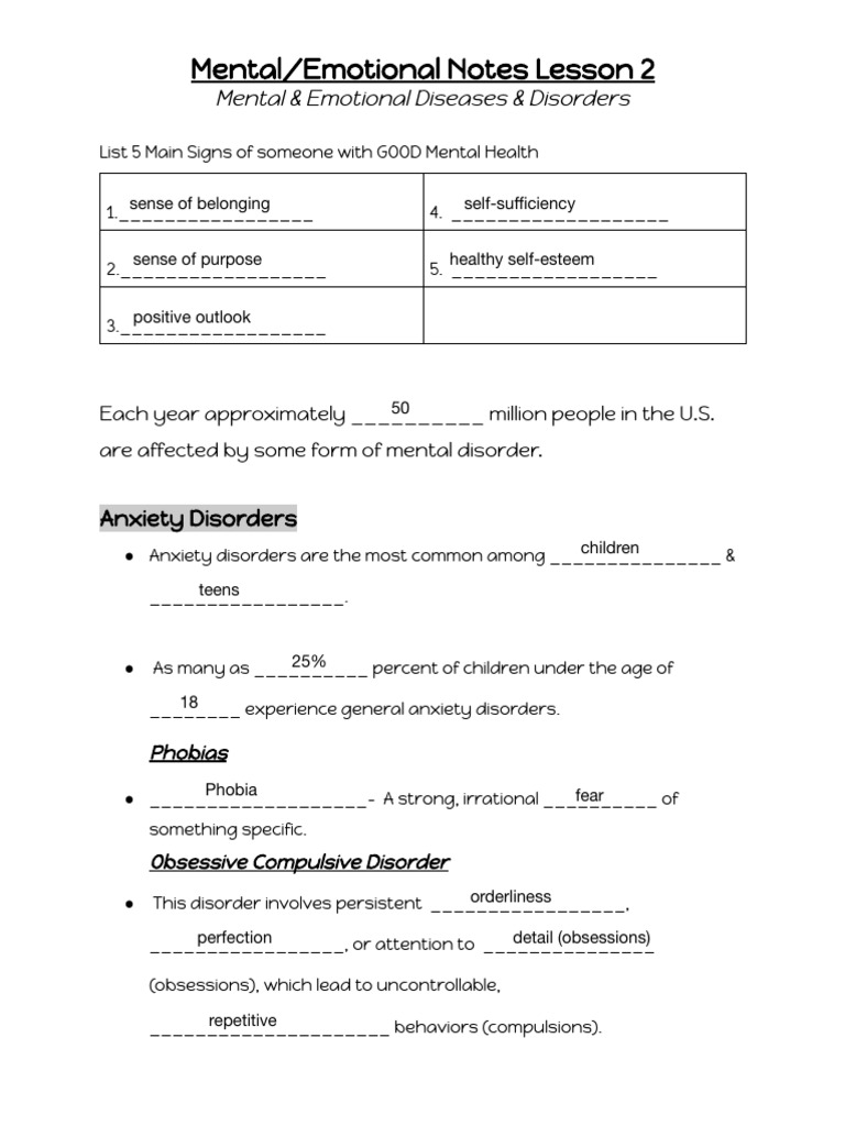 Empty Answers Lesson 2 Notes | PDF | Anxiety Disorder | Mental Disorder