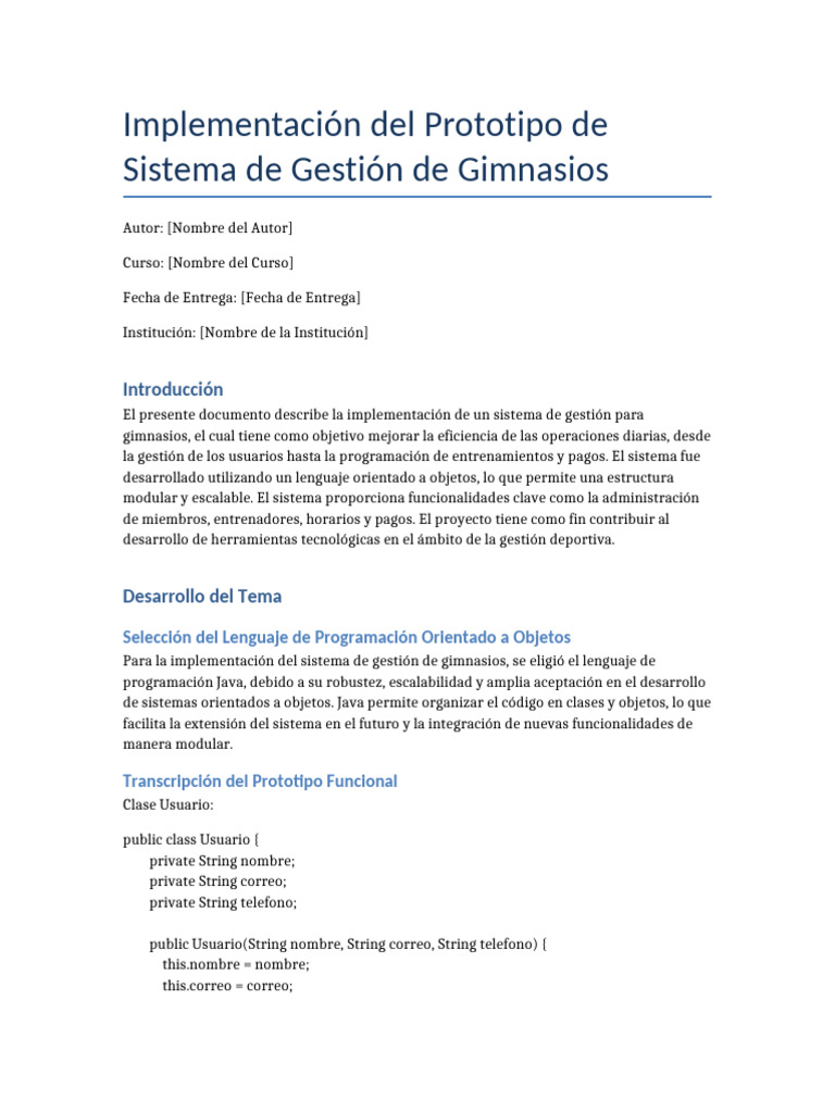 Implementacion Sistema Gestion Gimnasios | PDF | Java (lenguaje de ...