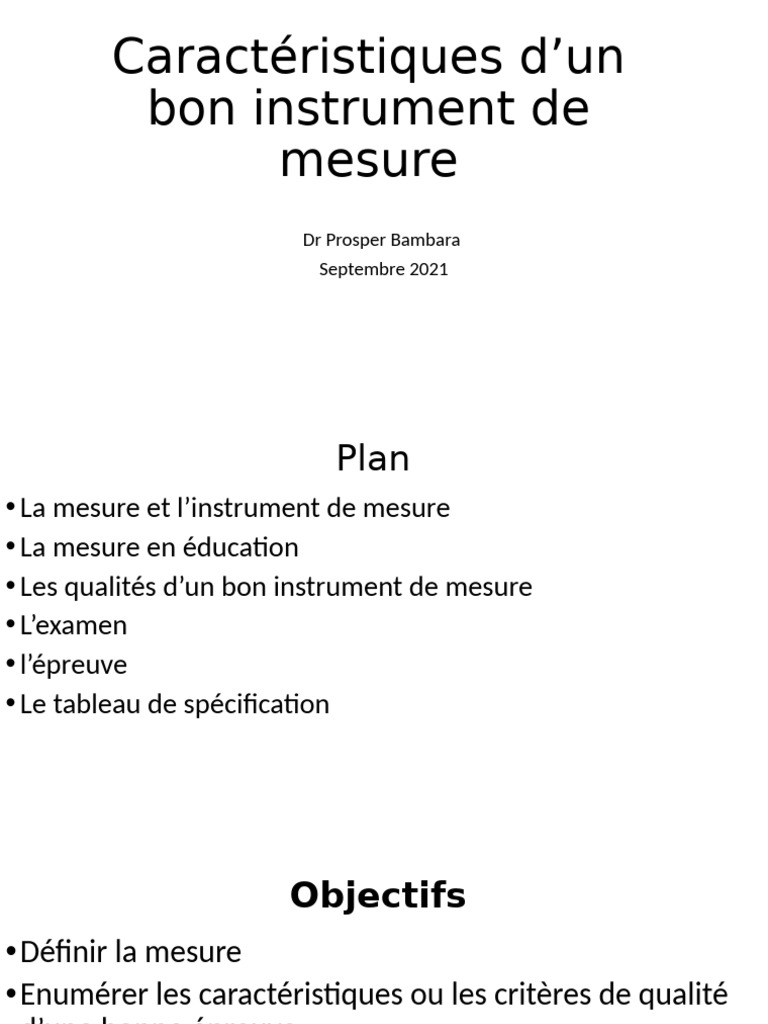 Caractéristiques d’un bon instrument de mesure form ensg Kadiogo1 | PDF ...