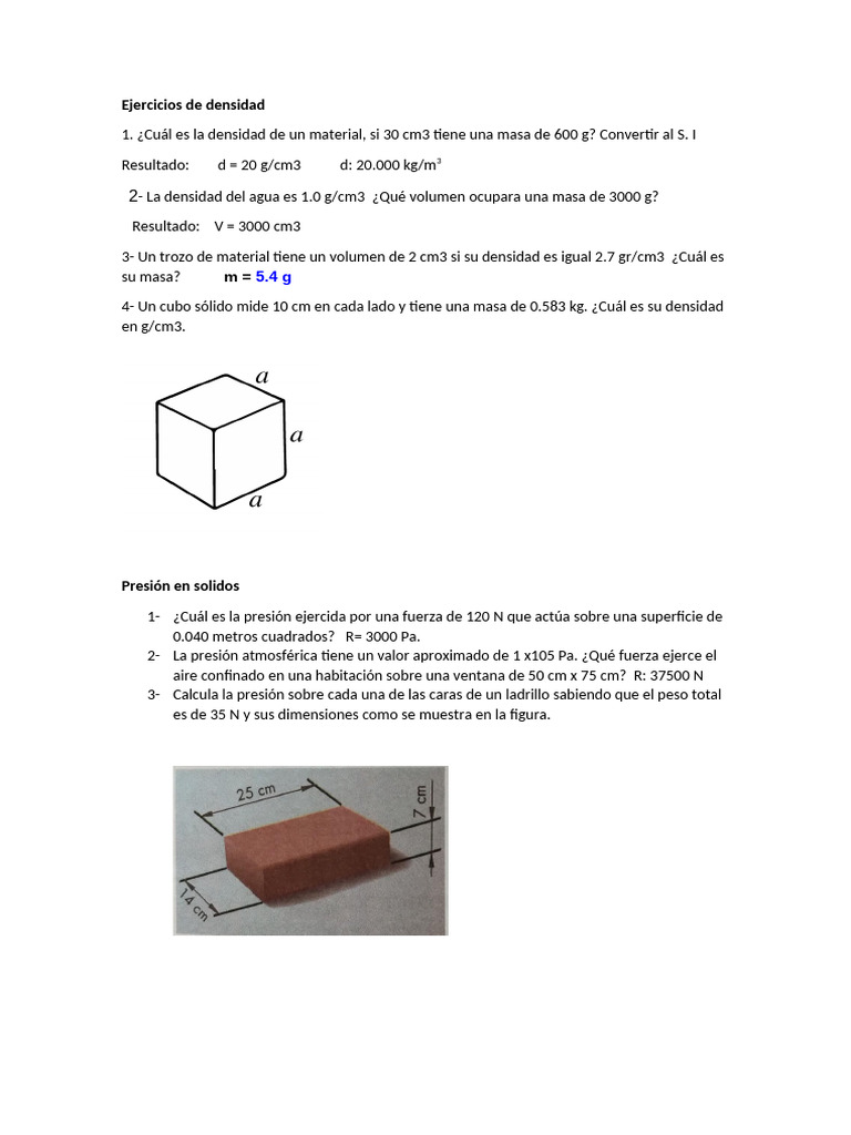 Ejercicios de Densidad y Presion en Solidos | PDF