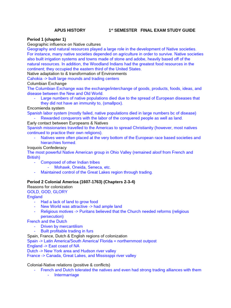APUSH 1st Semester Final Study Guide | PDF | Slavery In The United ...