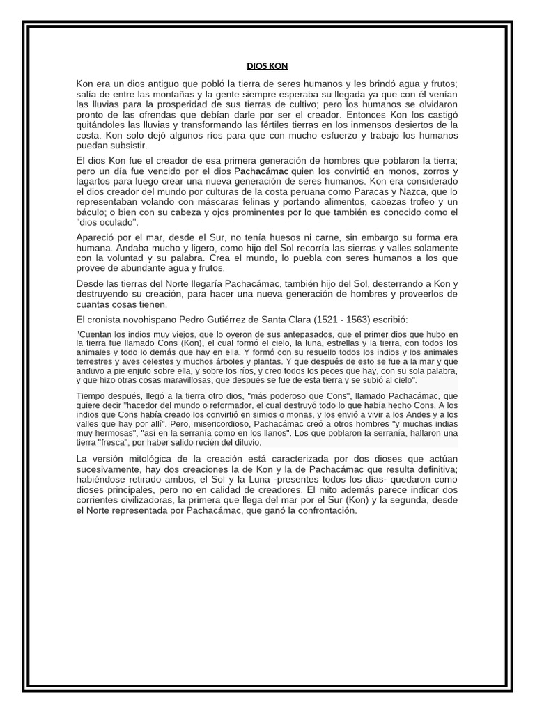 El Mito del Dios Kon en Paracas | PDF