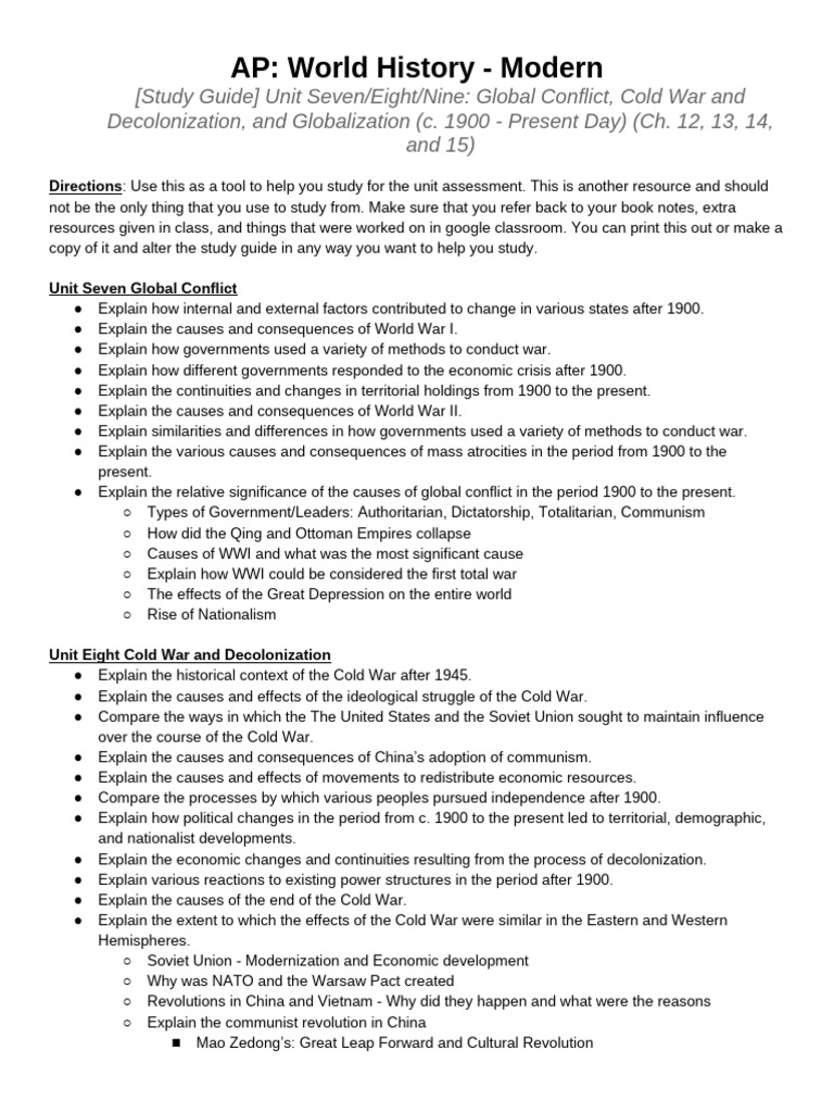 Copy of APWH_ U7_U8_U9. Study Guide | PDF | Cold War | Communism