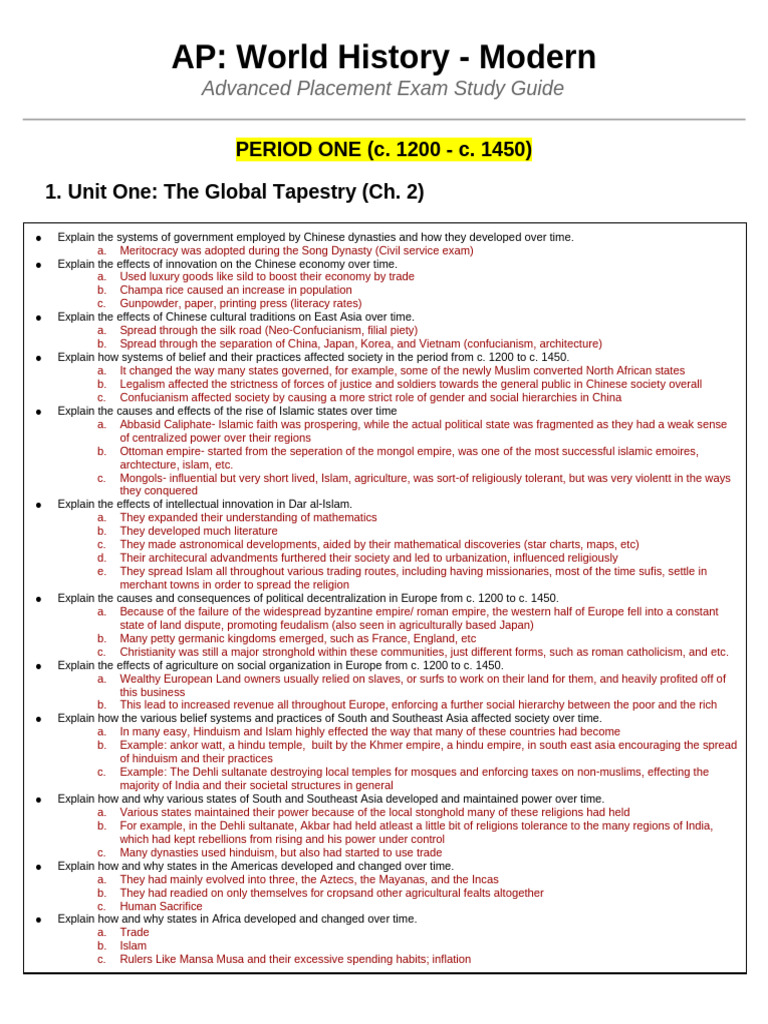 APWH - Exam Study Guide (2022) | PDF | Cold War | China