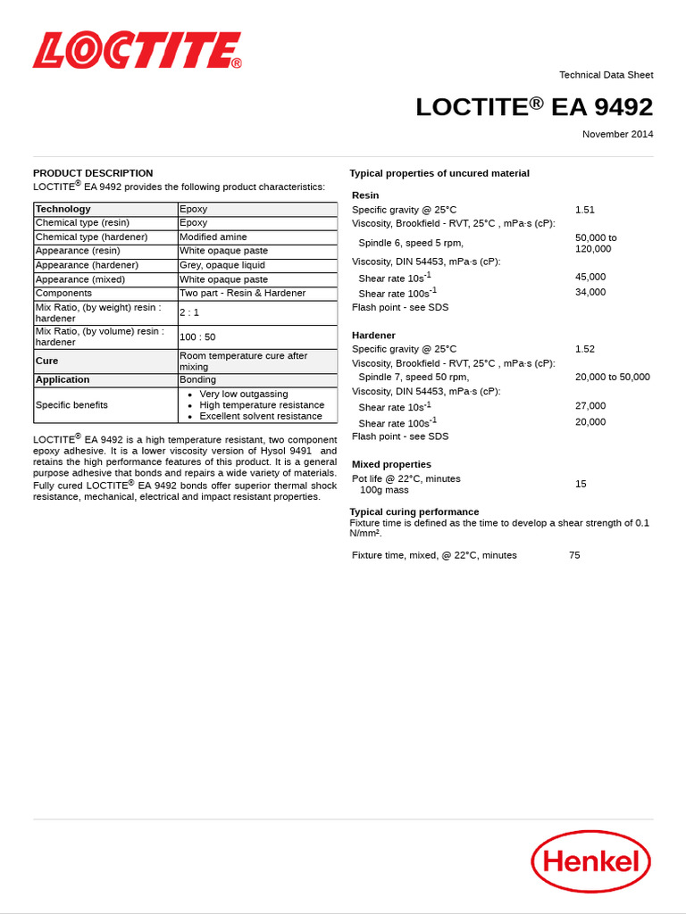 LOCTITE-EA-9492-en_GL | PDF | Epoxy | Viscosity