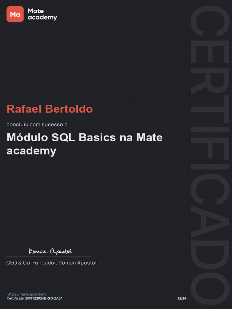 Rafael Bertoldo - Módulo SQL Basics Na Mate Academy PT | PDF