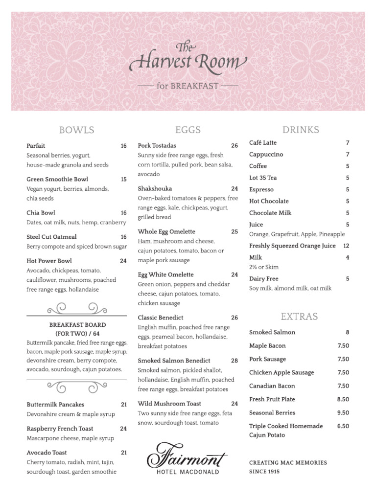 Mac Harvest Room Breakfast Menu | PDF