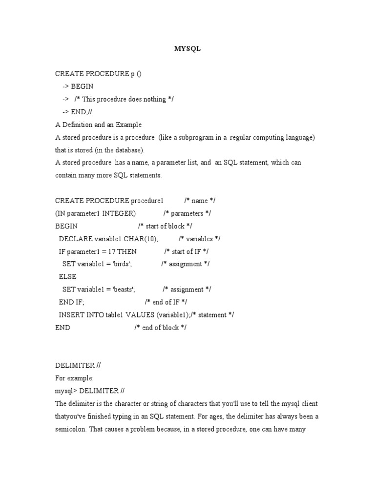 Mysql Stored Procedures | PDF | Subroutine | Parameter (Computer Programming)