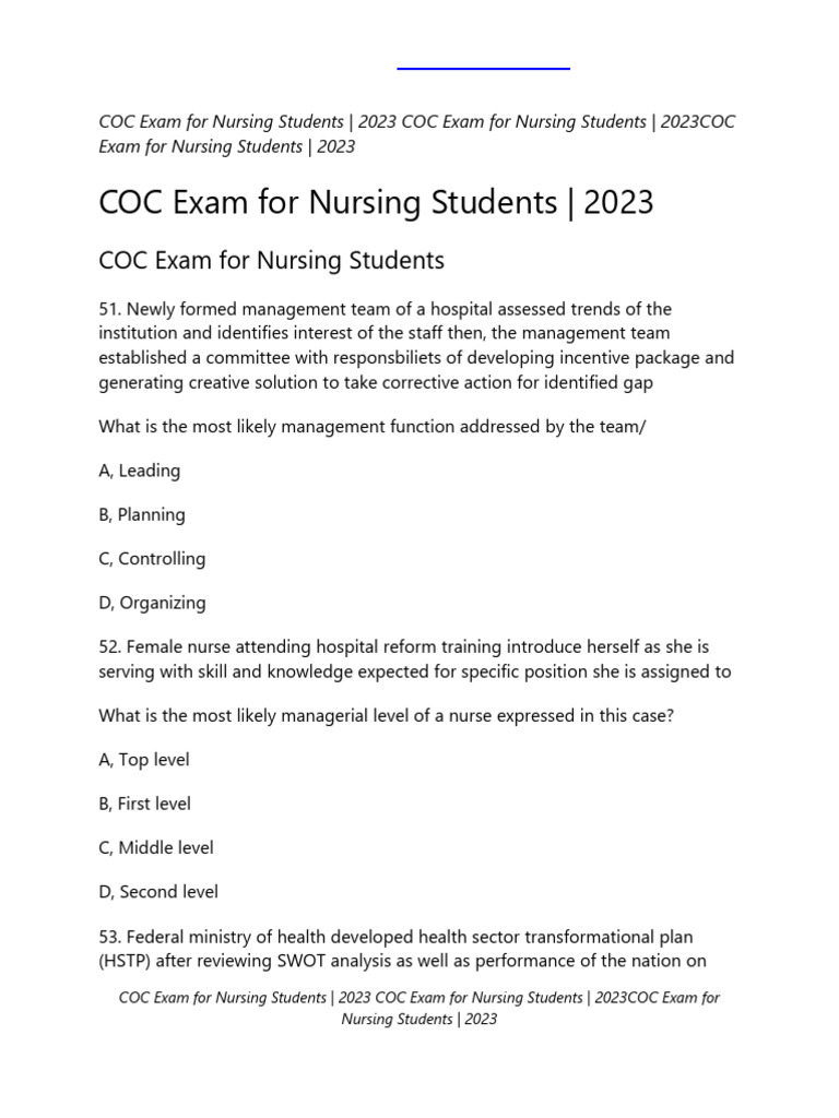COC Exam Bsc Nurse 9 | PDF | Coma | Clinical Medicine
