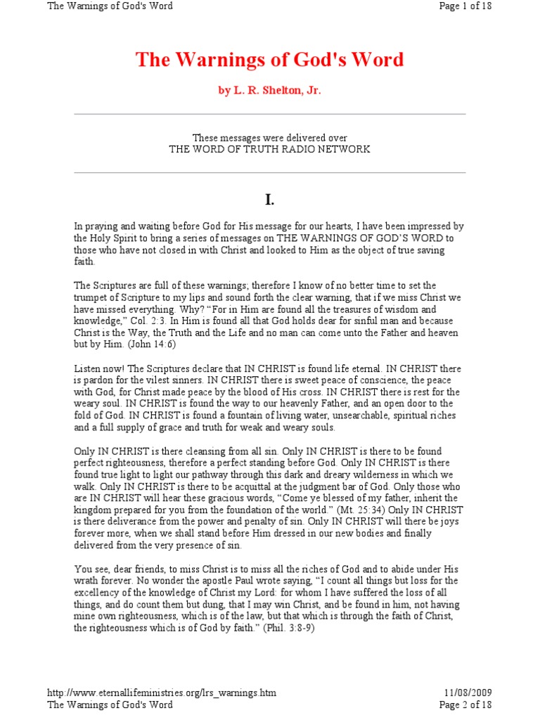 The Warnings of God's Word: by L. R. Shelton, JR | Download Free PDF ...