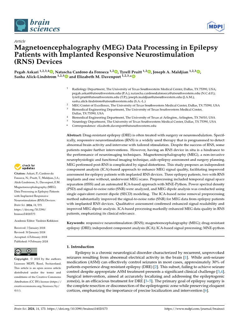 #7 brainsci-14-00173 | PDF | Magnetoencephalography | Electroencephalography