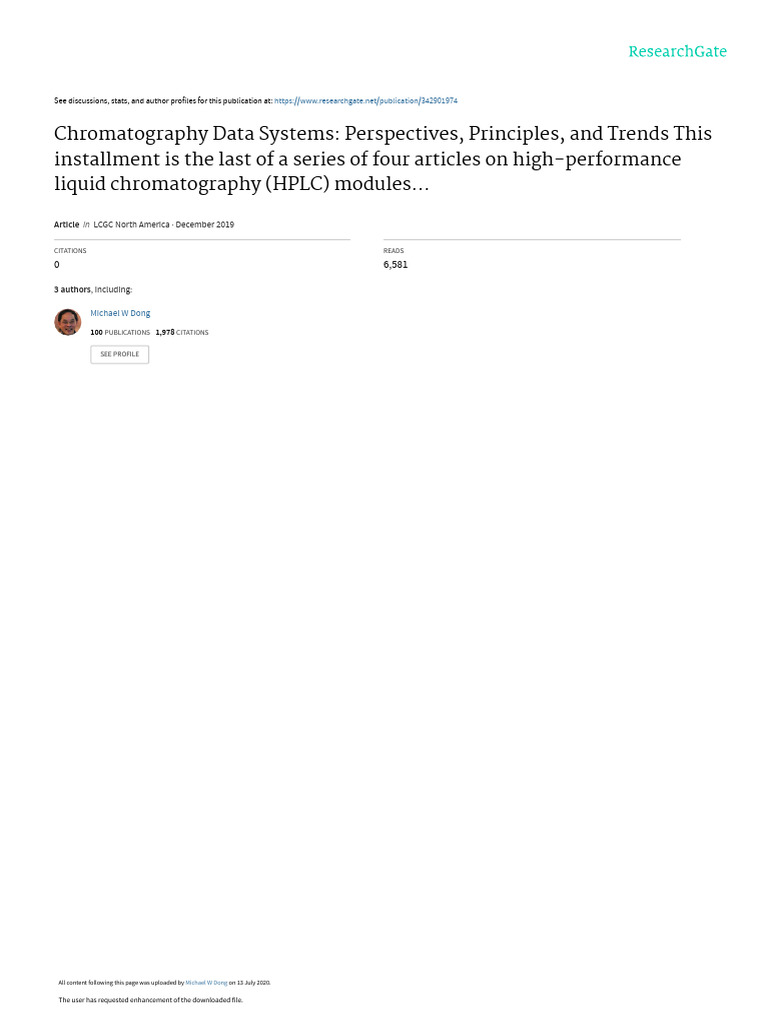 Chromatography Data Systems Perspectives Principles And Trends Pdf High Performance Liquid