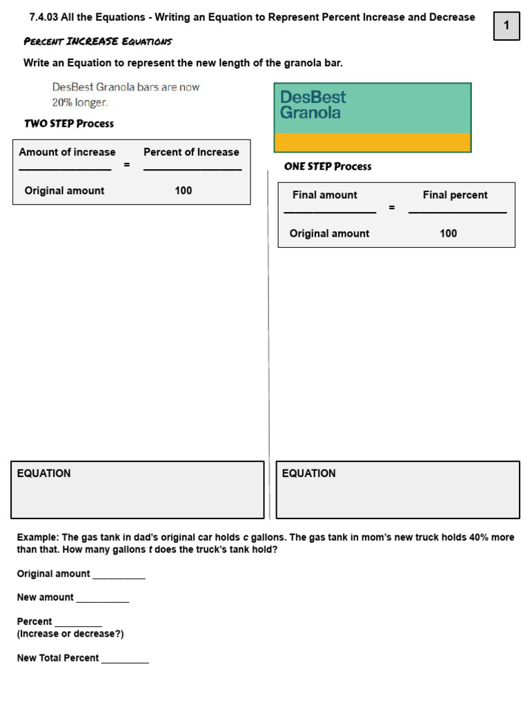 7.4.03 All The Equations - Writing An Equation To Represent Percent Increase and Decrease | PDF
