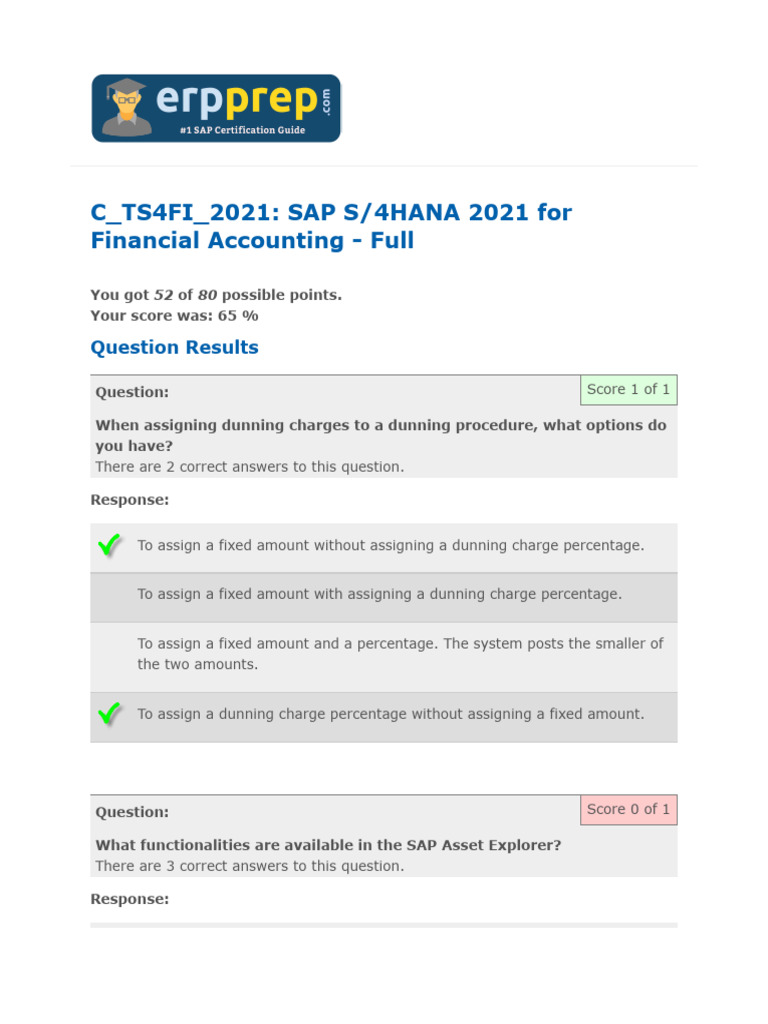 C - TS4FI - 2021 - SAP S-4HANA 2021 For Financial Accounting - Full - ERPPrep | PDF ...