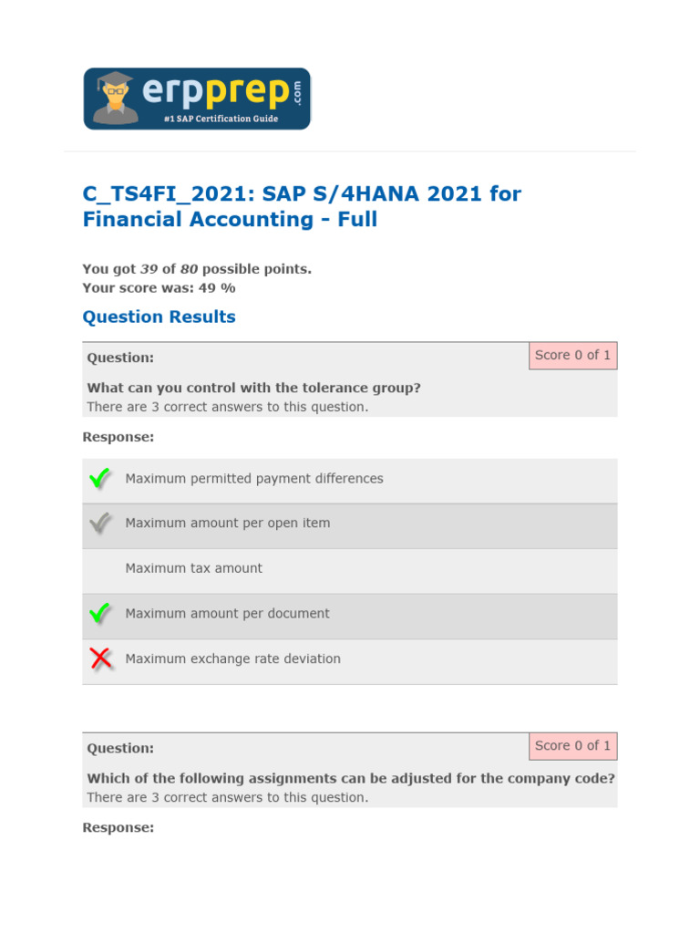 C - TS4FI - 2021 - SAP S-4HANA 2021 For Financial Accounting - Full - ERPPrep 3 | PDF ...