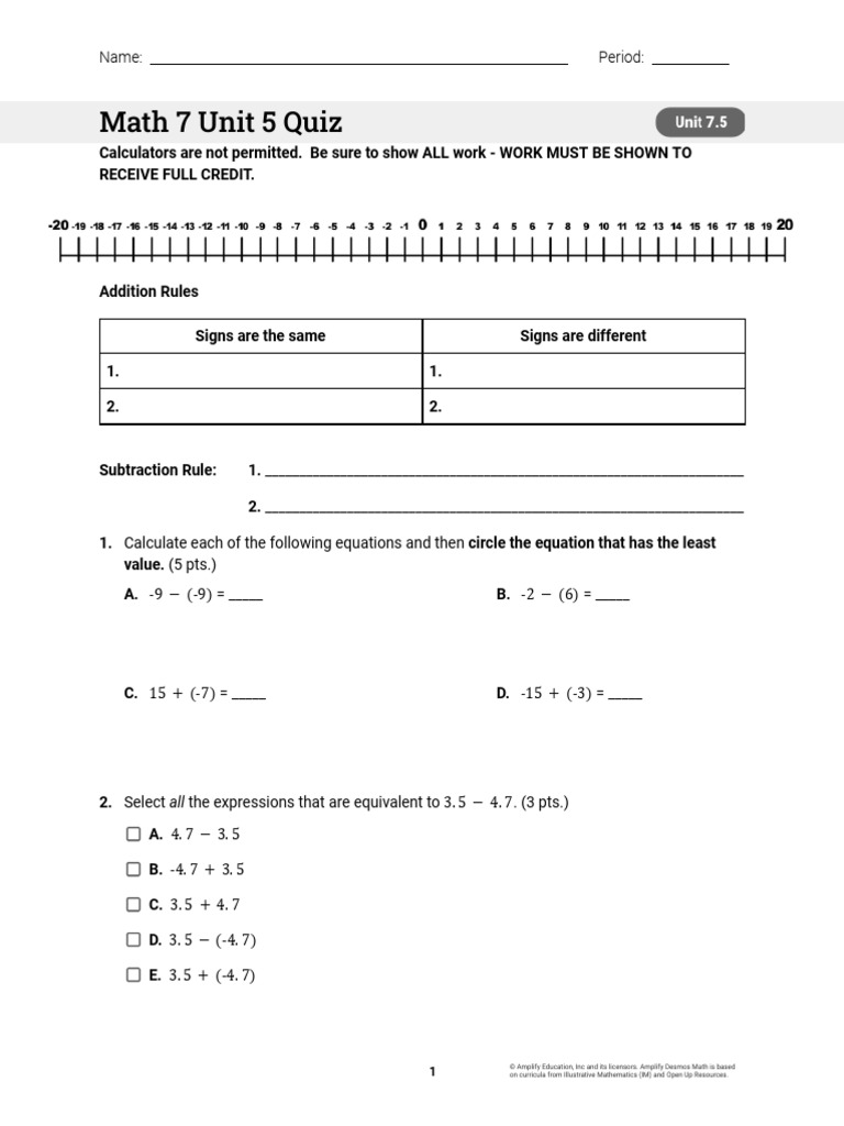 Math 7 Unit 5 Quiz on Operations | PDF | Mathematics