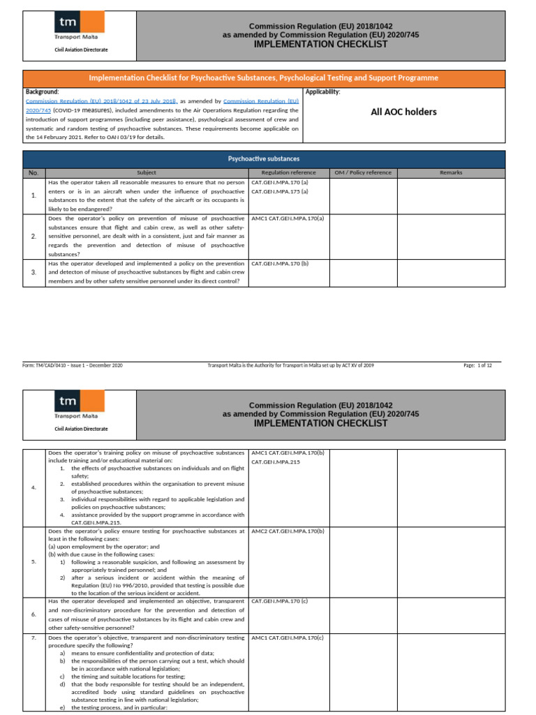 Support Programmes - Implementation Checklist TMCAD Rev 0 | PDF ...