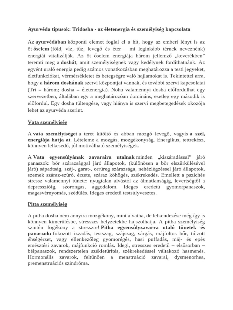 Ayurvéda típusok | PDF