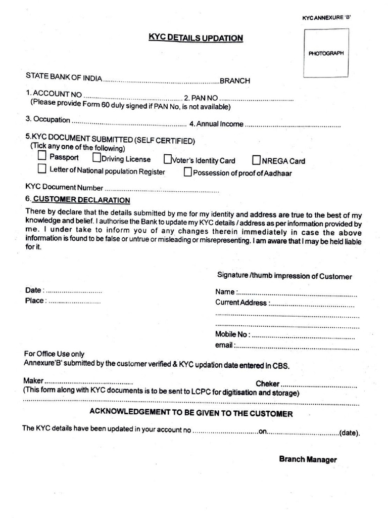 KYC Details Update Form for SBI | PDF | Access Control | Government And ...