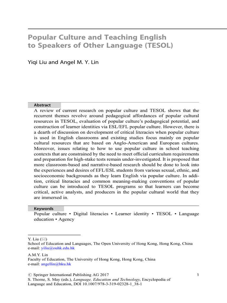 Popular Culture and Teaching English | PDF | English As A Second Or ...