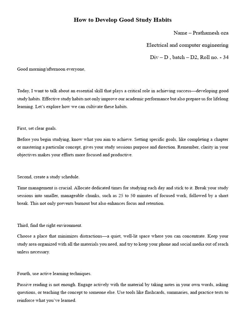 How To Develop Good Study Habits | PDF | Learning | Cognitive Psychology