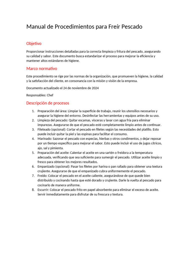 Procedimiento para Freír Pescado Perfecto | PDF