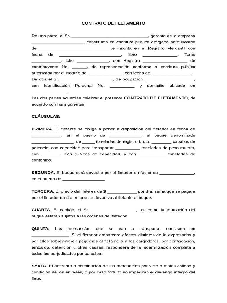 Modelo de Contrato de Fletamento | PDF
