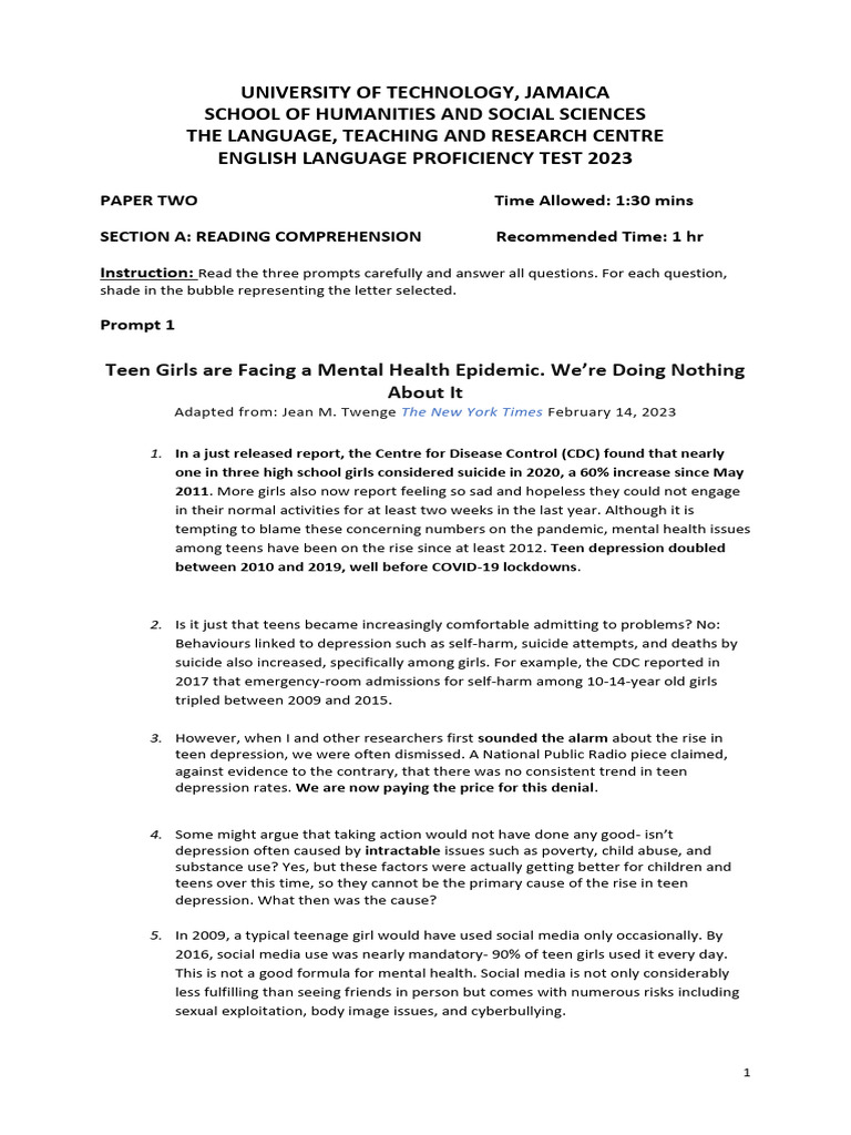 ELPT_Test_2023_Friday-July_7-Multiple_Choice | PDF | Non Communicable ...
