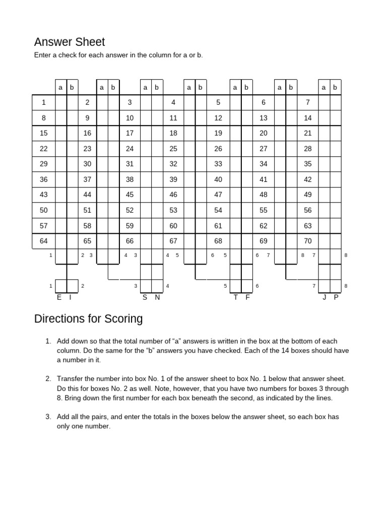 Myers-Briggs Answer Sheet | PDF