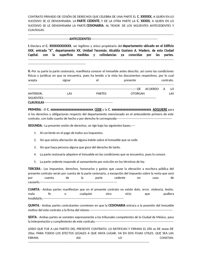 Ejemplo de Contrato Privado de Cesión de Derechos | PDF | Justicia | Crimen y violencia