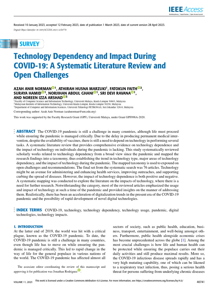 Technology Dependency and Impact During COVID-19 A Systematic ...