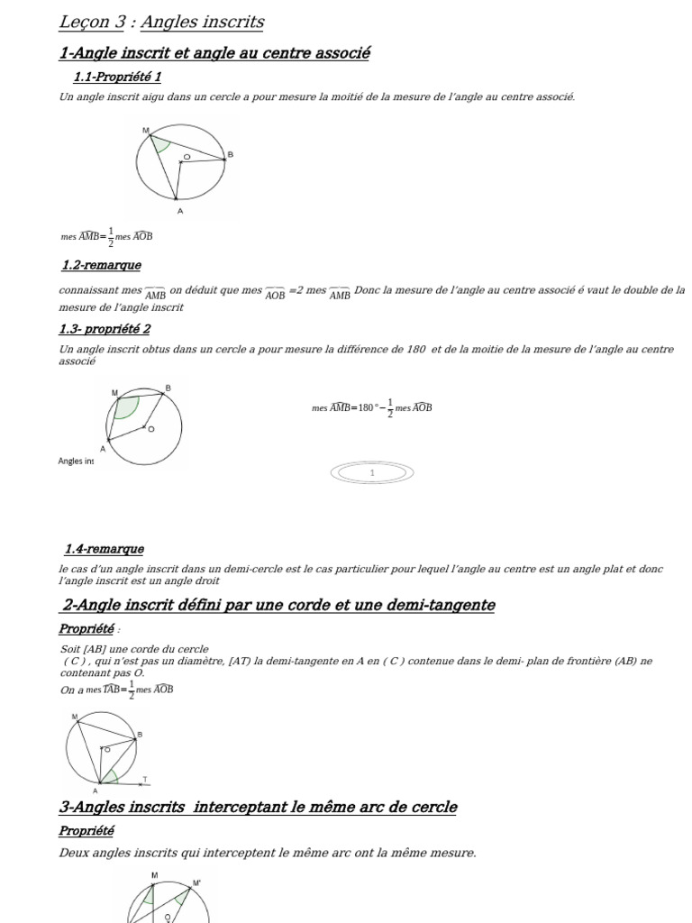 Propriétés des angles inscrits dans un cercle | PDF | Angle | Cercle