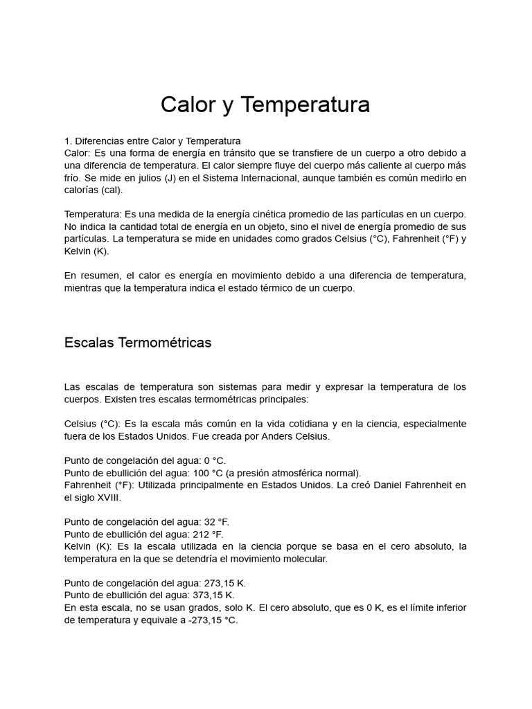 Calor y Temperatura | PDF | Celsius | Temperatura