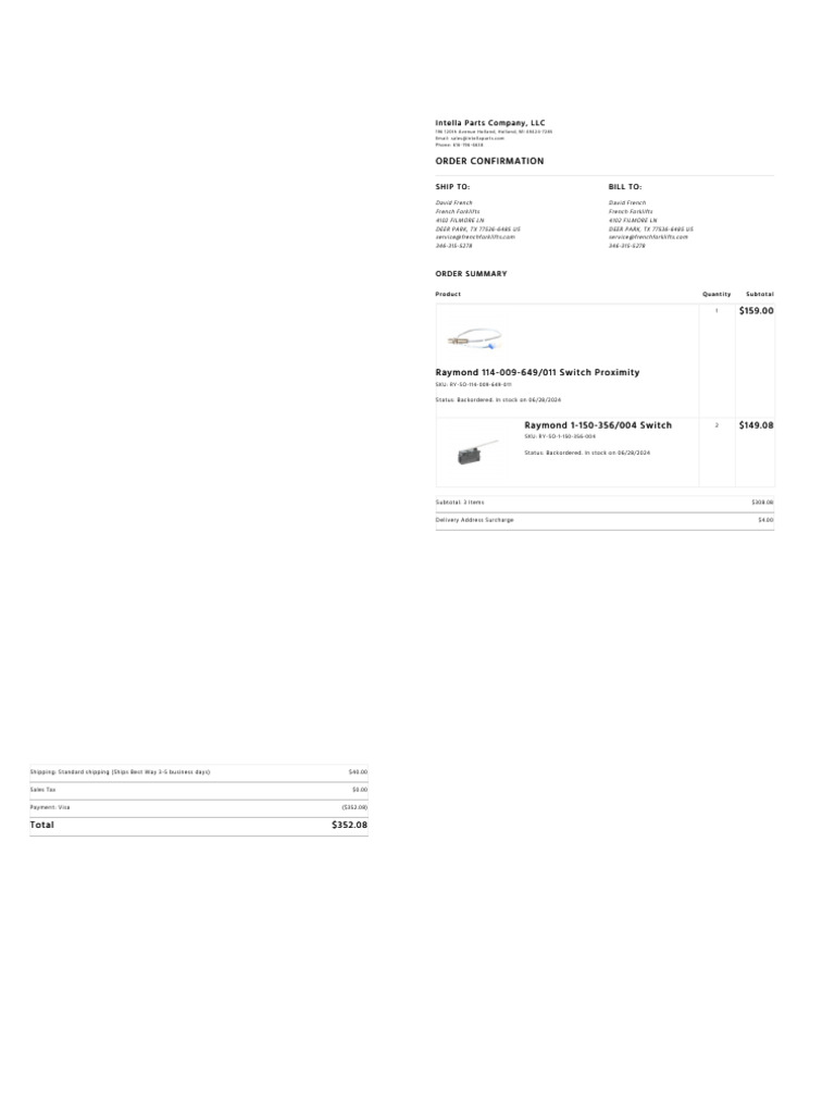 Intella Parts Company, LLC: Order Status | PDF