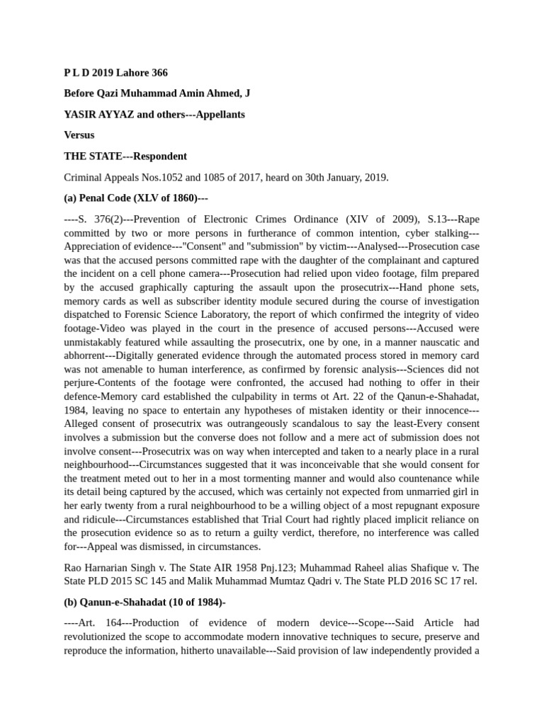 PLD 2019 Lahore 366 | PDF | Prosecutor | Rape