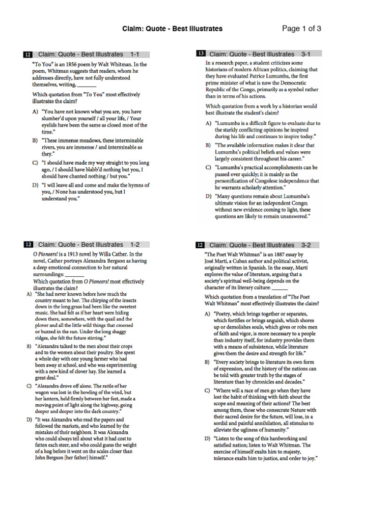 DIGI READING DRILL Claim - Quote - Best Illustrates | PDF