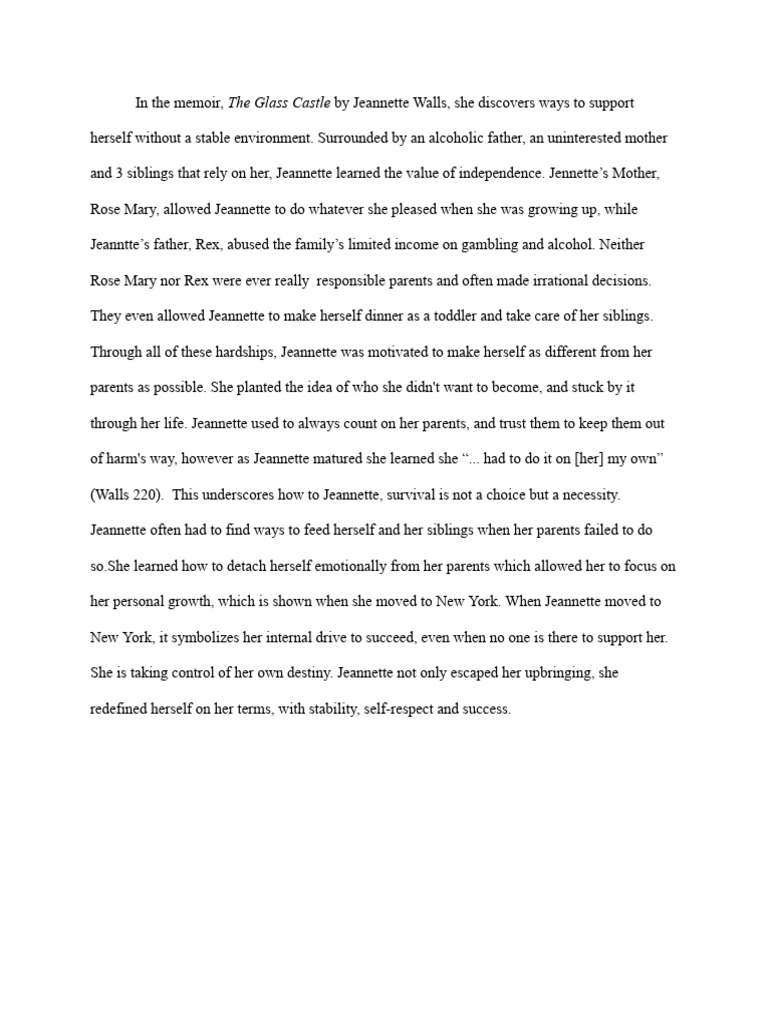 Glass Castle Mini Essay - Self-Reliance - Independence | PDF