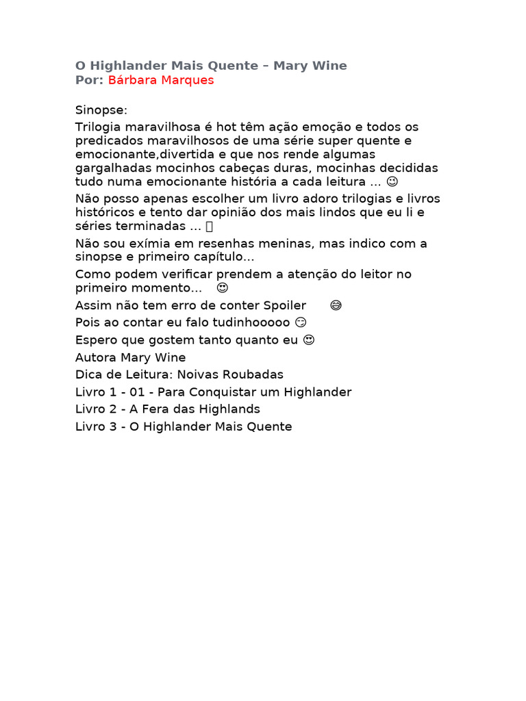 O Highlander Mais Quente: Amor e Redenção | PDF