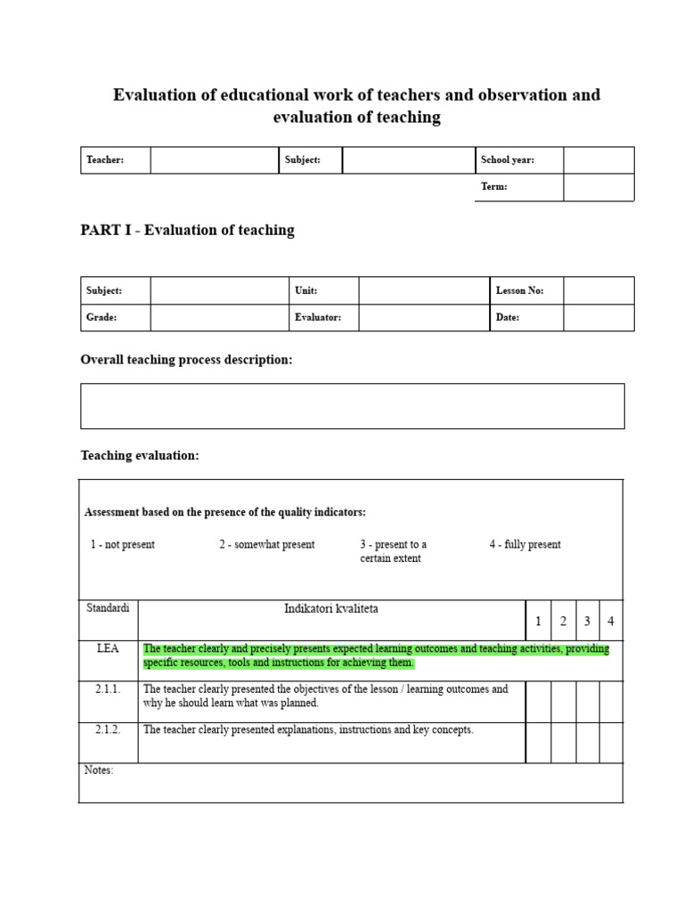 Teaching Evaluation Form | PDF | Educational Assessment | Teachers