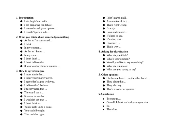 Debate Opinion Expressions Guide Pdf