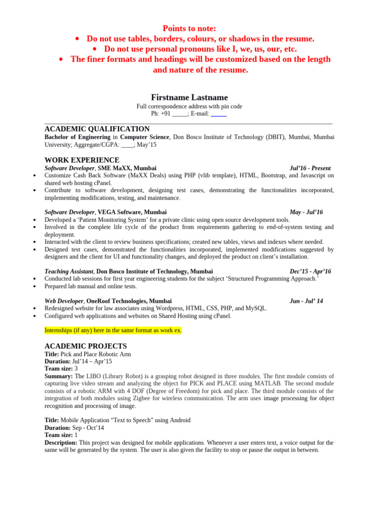 Sample Resume - Non-Business | PDF | Php | Software