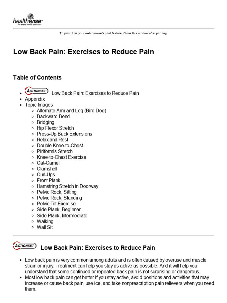 Low Back Pain Relief Exercises Guide | PDF | Hip | Pelvis