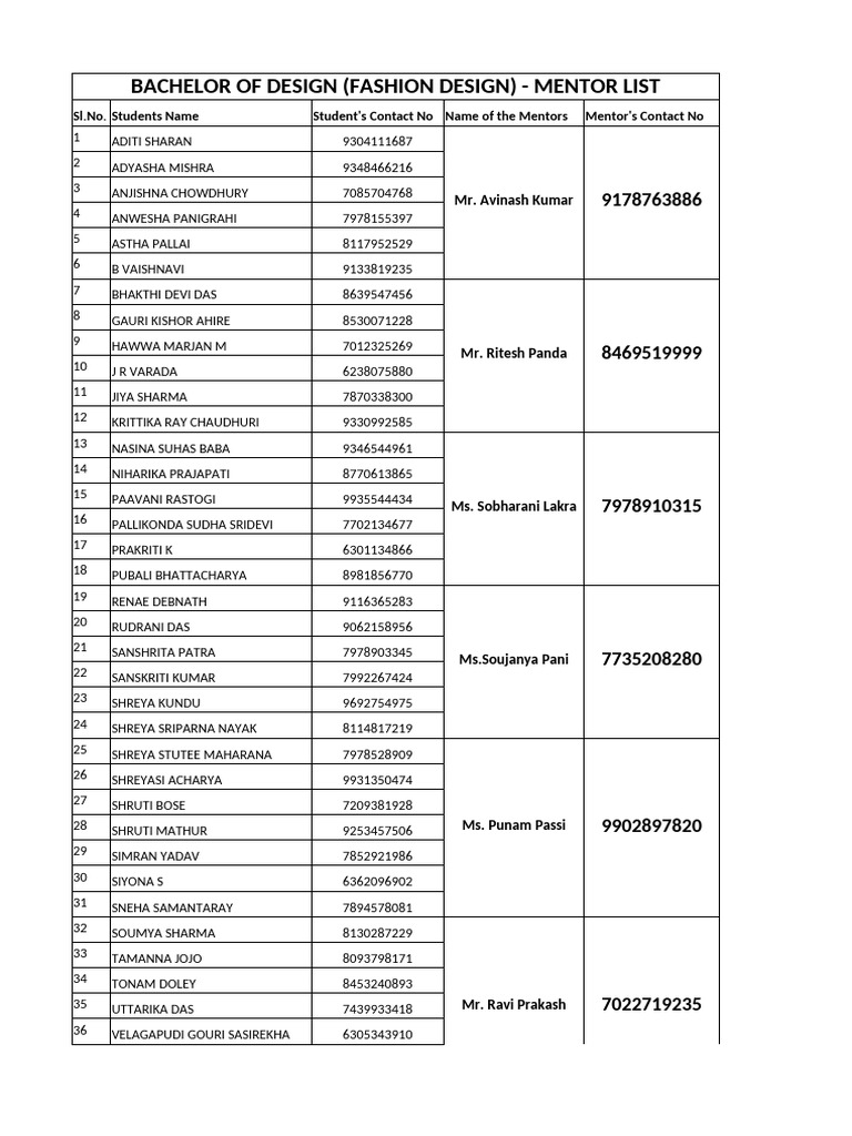 Mentoring List Batch 2024 - 2028 | PDF