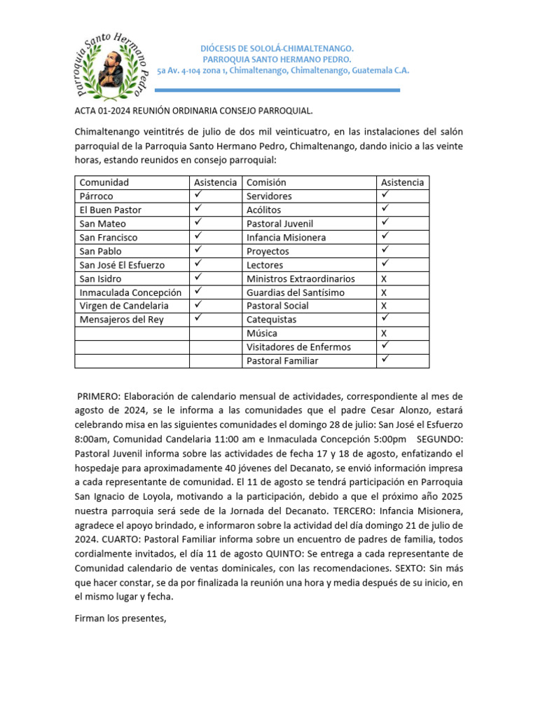 ACTA Consejo Parroquial 23724 | PDF