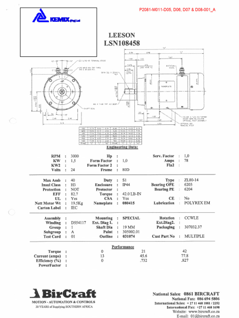 Motor Data Sheet | PDF